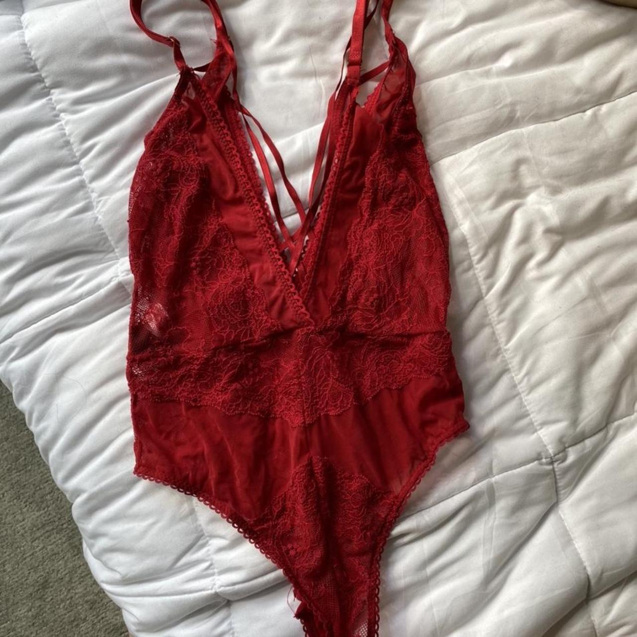 Adorable red bodysuit!! Includes mesh and lace and... - Depop