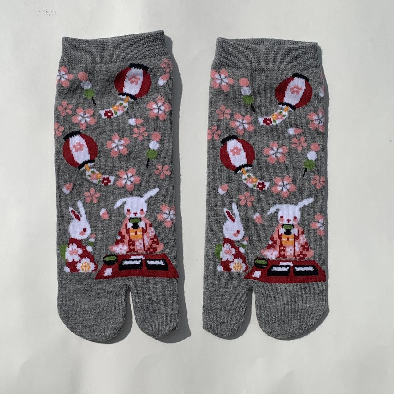 Bunny festival pattern Japanese tabi socks with the... - Depop