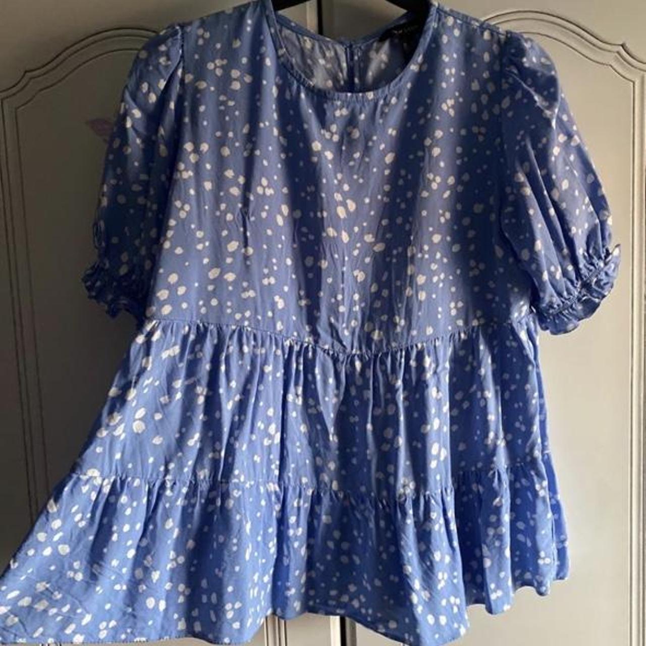 Blue spotty peplum blouse from New Look Size 10 Worn... - Depop