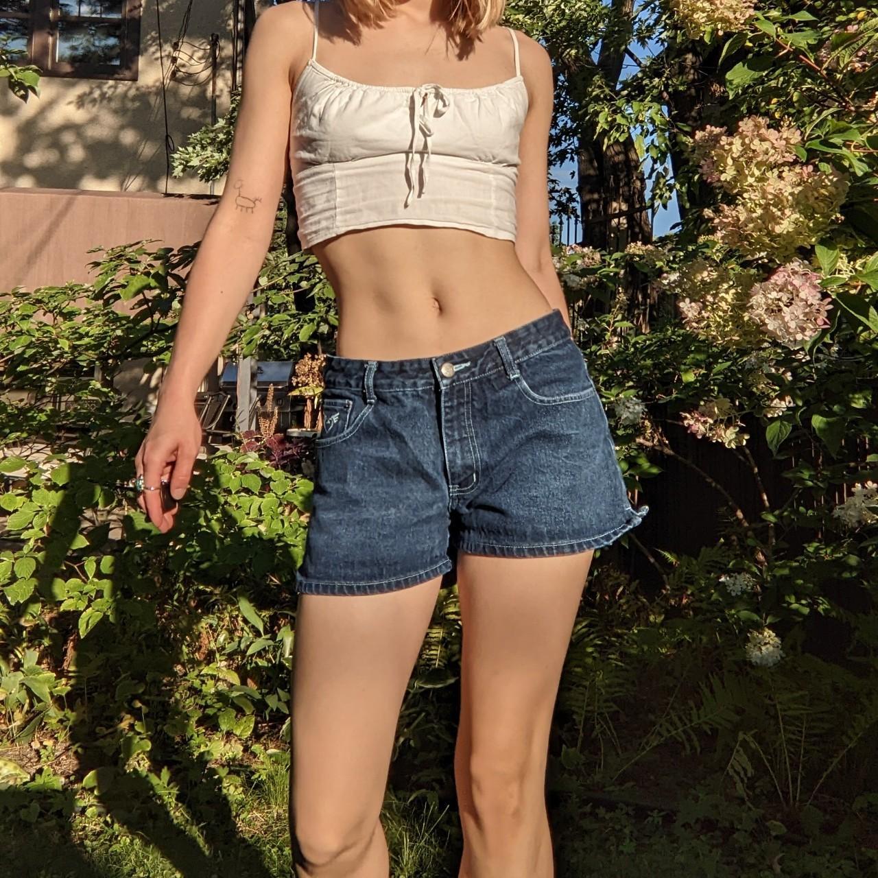 Y2K angels denim shorts - dark wash with lighter... - Depop Y2K angels denim shorts - dark wash with lighter... - Depop
