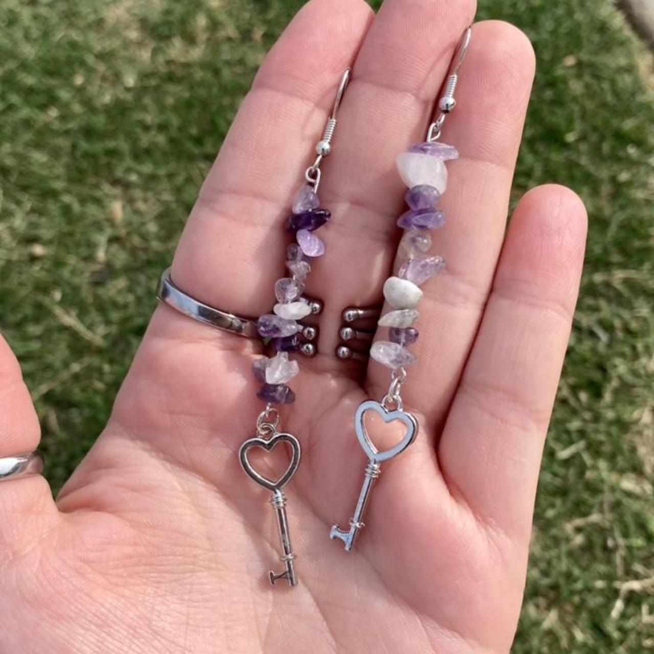 Amethyst key to my heart earrings 🔑 Dangle... - Depop