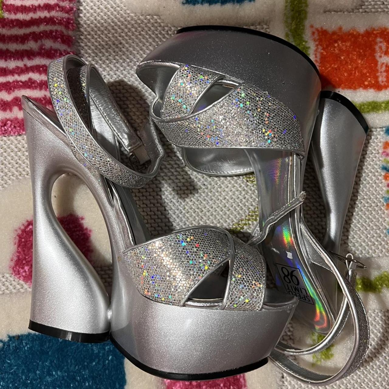 Silver iridescent heels - size 6/ BRAND: speed... - Depop