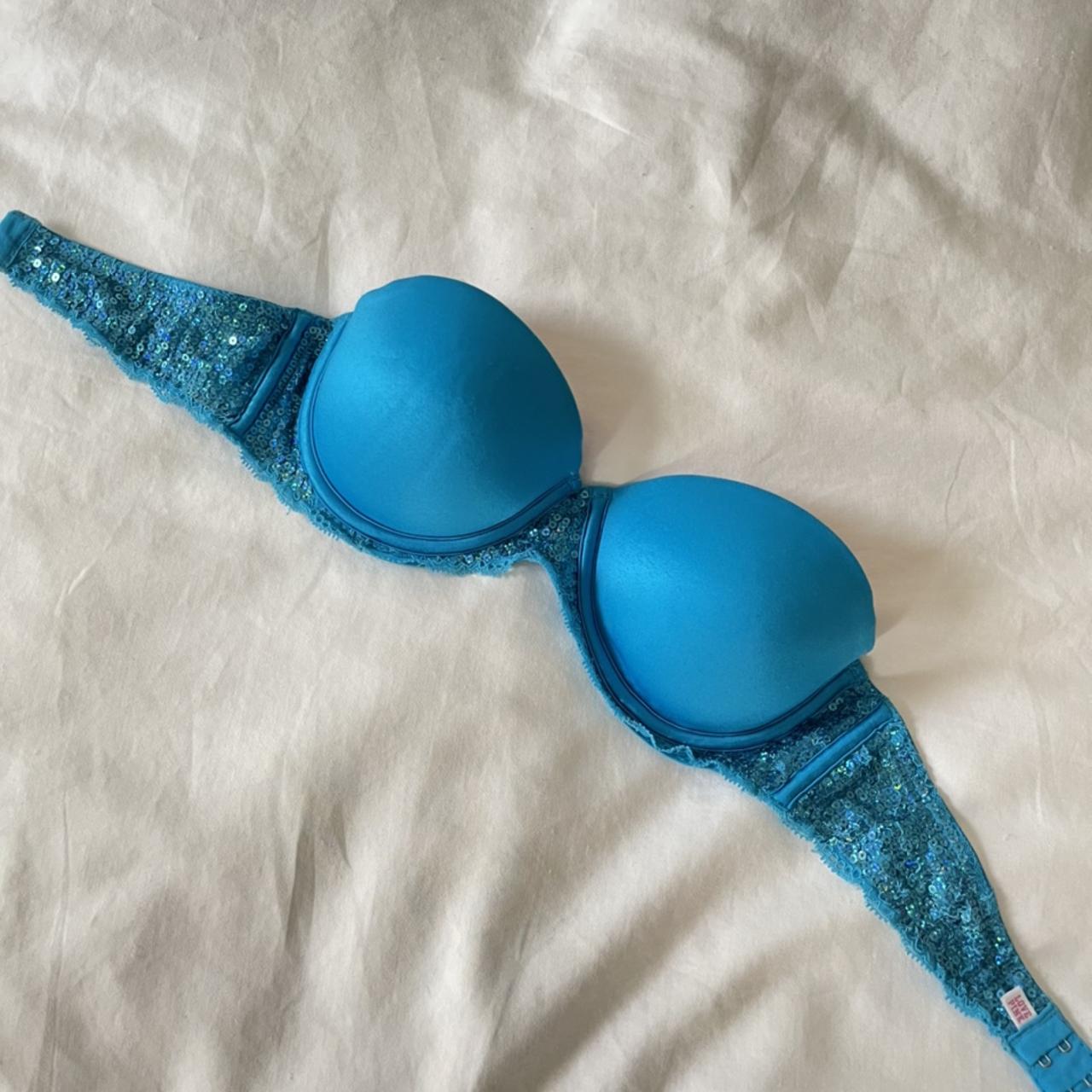 Sparkley Blue Victoria’s Secret Bra with adjustable... - Depop