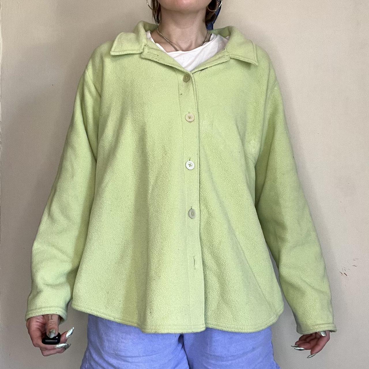 Chartreuse fleece button up jacket! So soft, so... - Depop