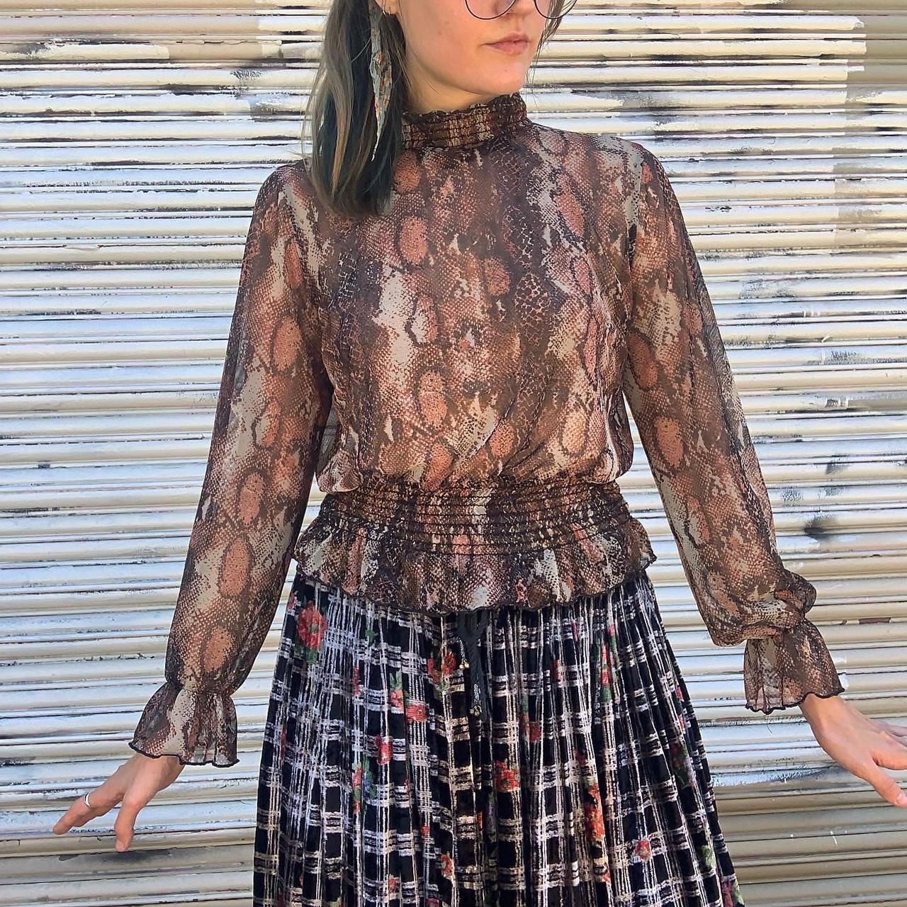 Sheer Snakeskin Turtleneck Long Sleeve. Shirred... - Depop