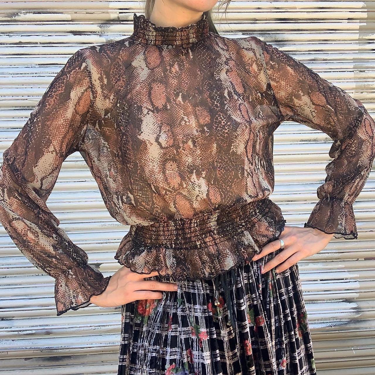Sheer Snakeskin Turtleneck Long Sleeve. Shirred... - Depop