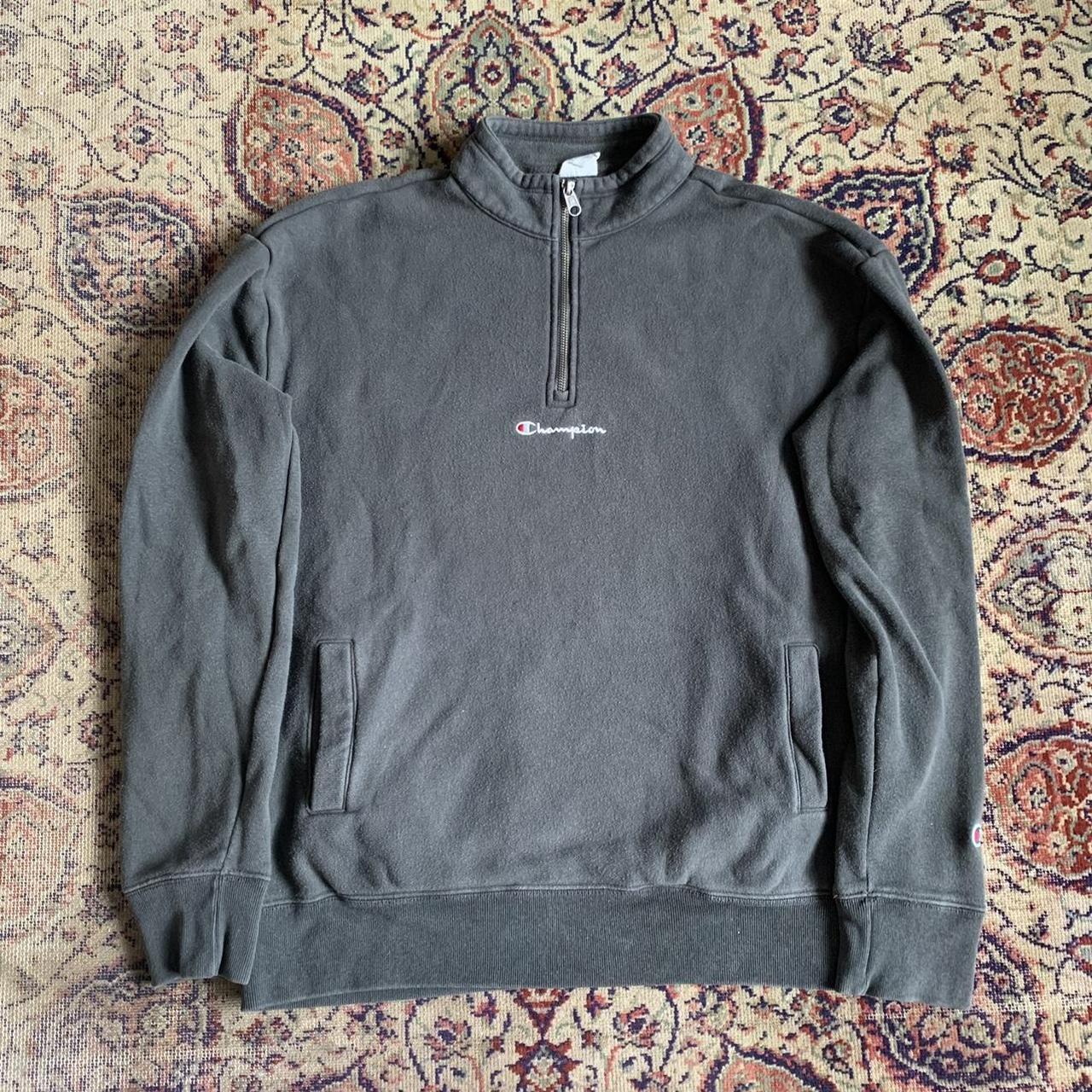 -Dark grey washed champion quarter zip sweatshirt... - Depop