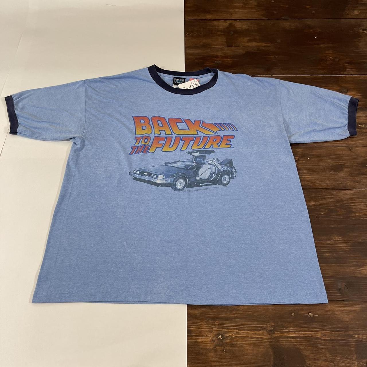 Vintage Back To The Future Mens Blue Ringer T Shirt... - Depop