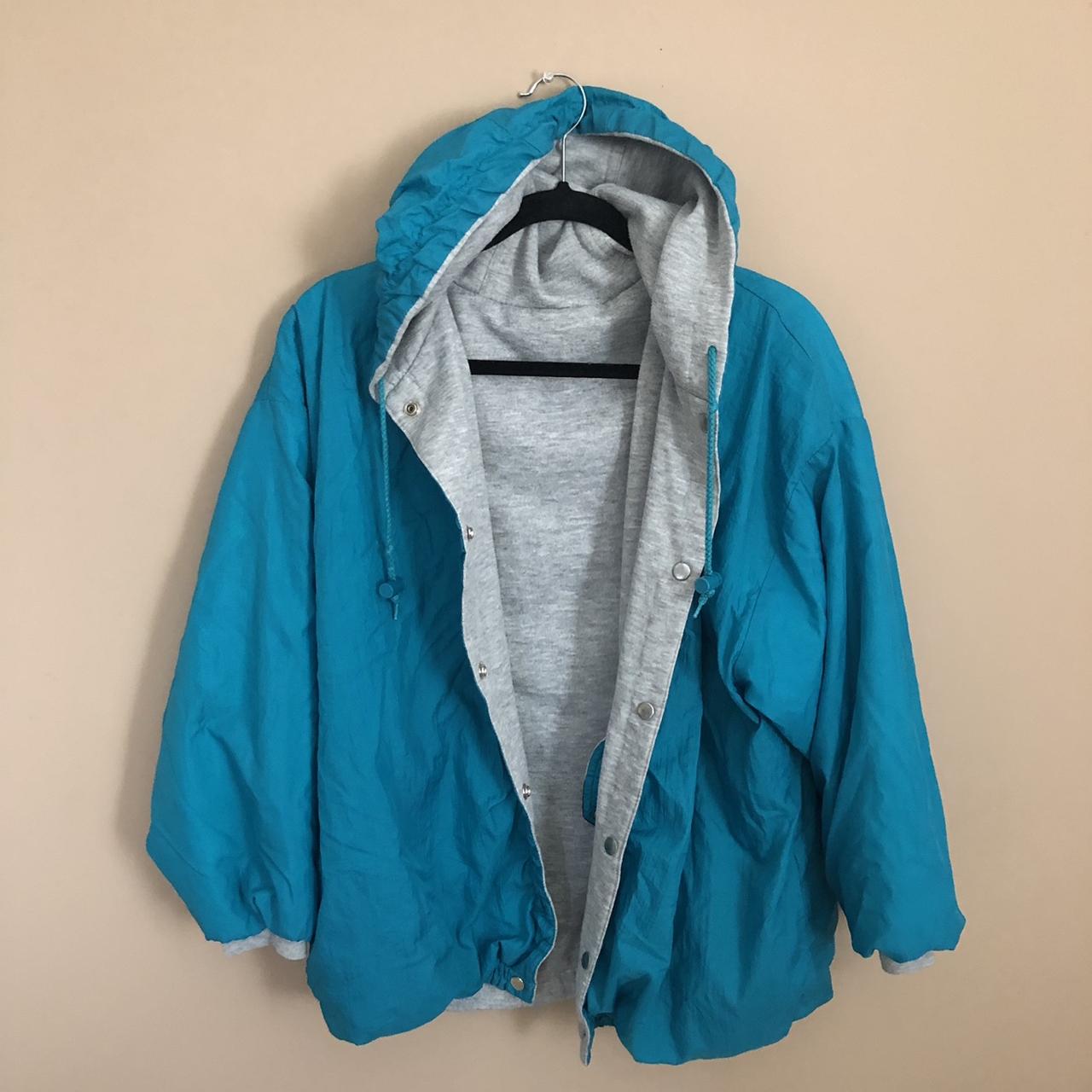 -vintage reversible aqua windbreaker- size: unknown... - Depop