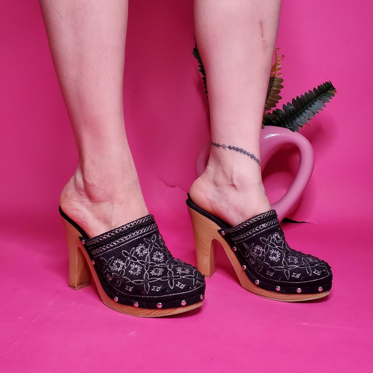 Boho Brat embroidered clog heels by Splash Size 8.5... - Depop