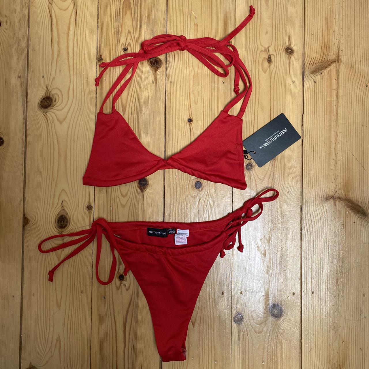 pretty little thing red minimal adjustable bikini... - Depop