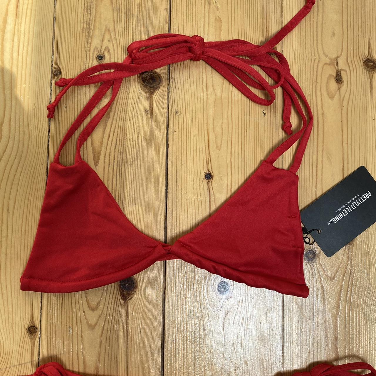 pretty little thing red minimal adjustable bikini... - Depop