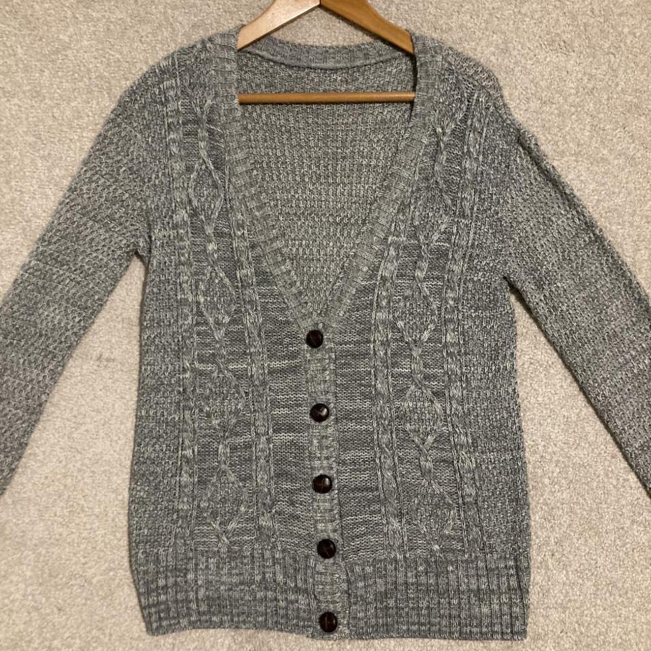 Grey knit cardigan. Lovely pattern and button... - Depop