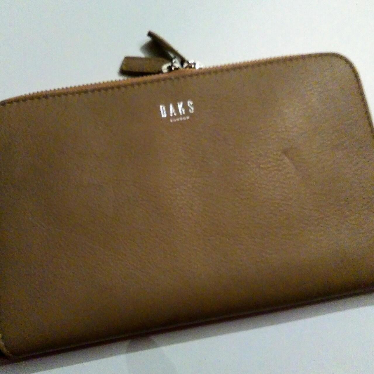 DAKS leather A5 wallet with silver zip and leather... - Depop
