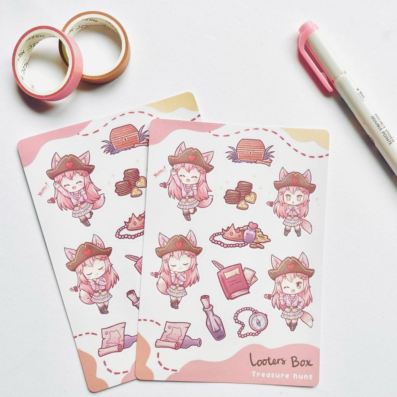 Looters Box Chibi Treasure Hunt Themed Sticker Sheet... - Depop