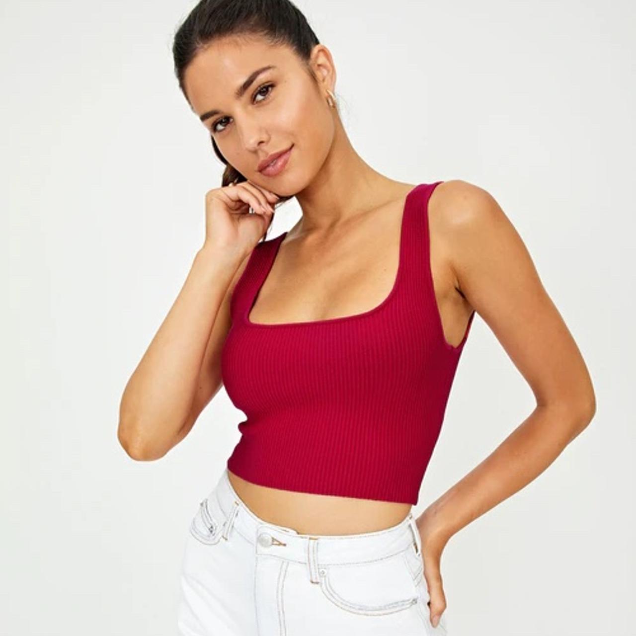 Glassons red square ribbed top Size XS (will fit... - Depop