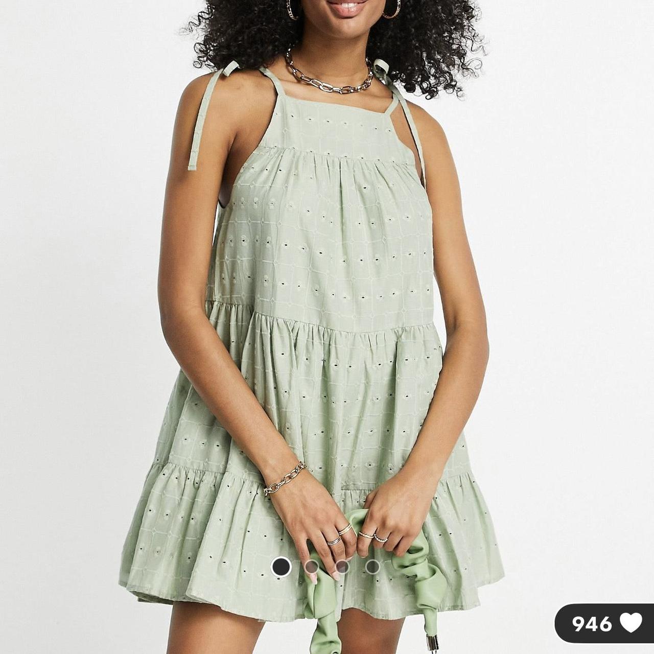 Asos design tiered broderie mini sundress in green 💚... - Depop