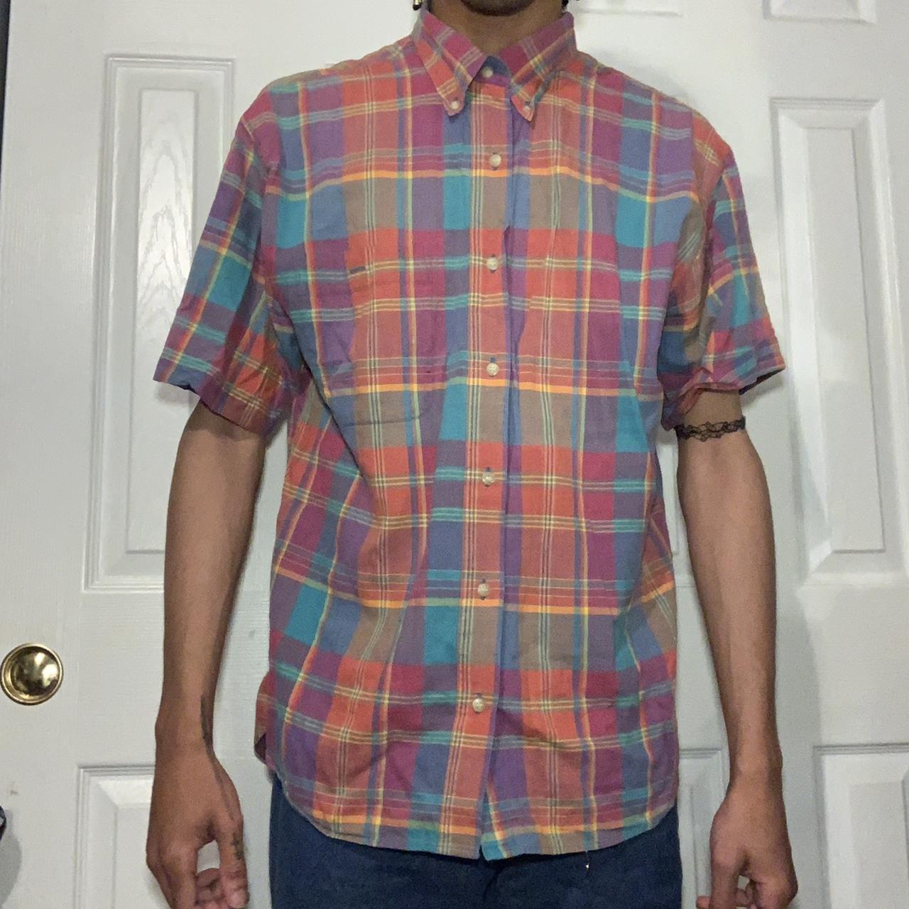 Bugle boy Pastel colors plaid vintage 90s button up... - Depop