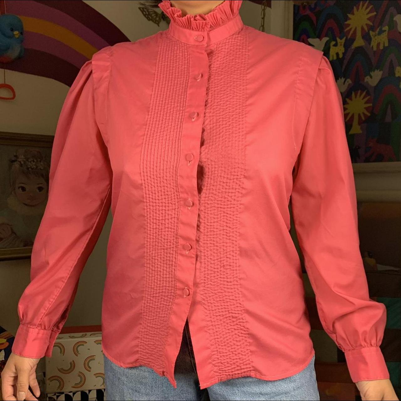 Vintage 70s Details Pink Long Sleeve Button Down... - Depop