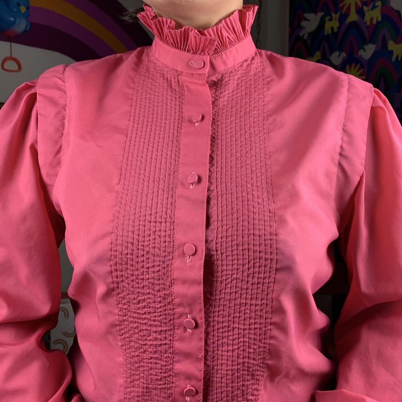 Vintage 70s Details Pink Long Sleeve Button Down... - Depop