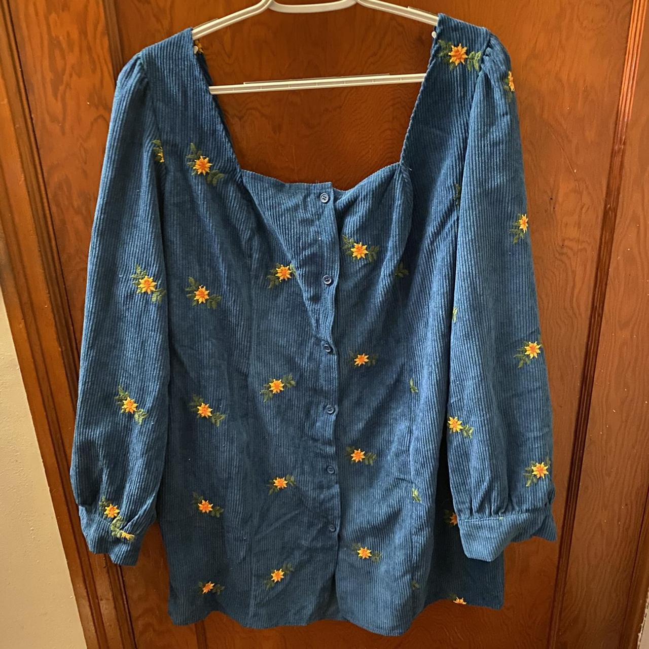 Cider Women's Blue and Yellow Dress | Depop