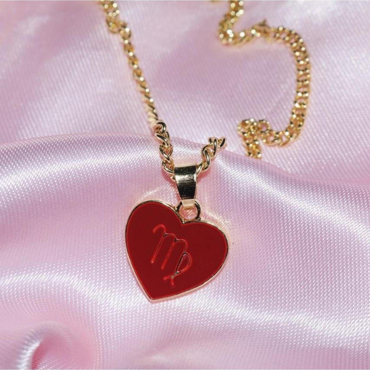 red virgo heart necklace! message me to bundle &... - Depop