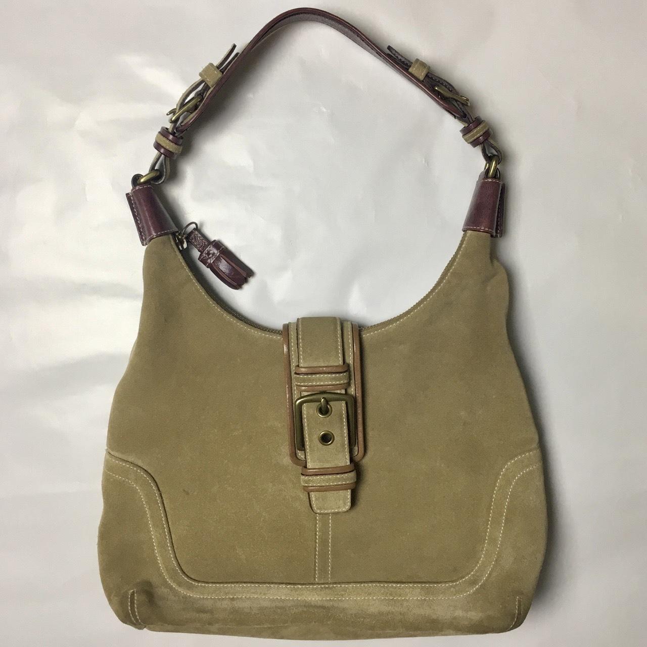 Vintage coach suede leather shoulder handbag,... - Depop