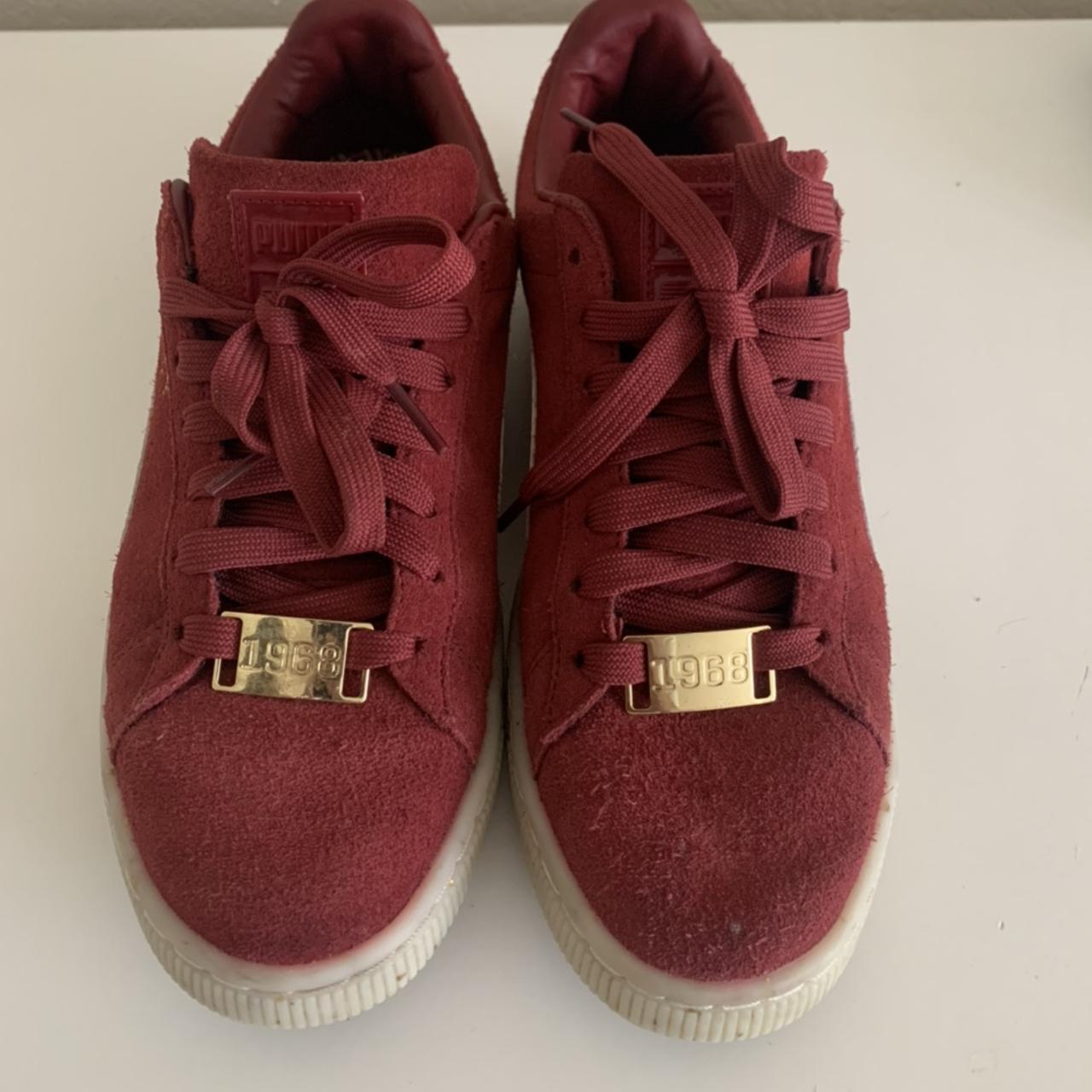 Puma Red Maroon Suede Sneakers Sz: 10 Really cute... - Depop
