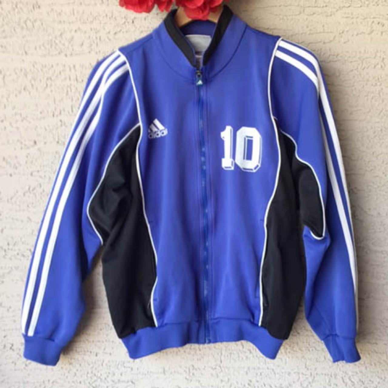 Vintage Adidas blue and white track jacket • Full... - Depop