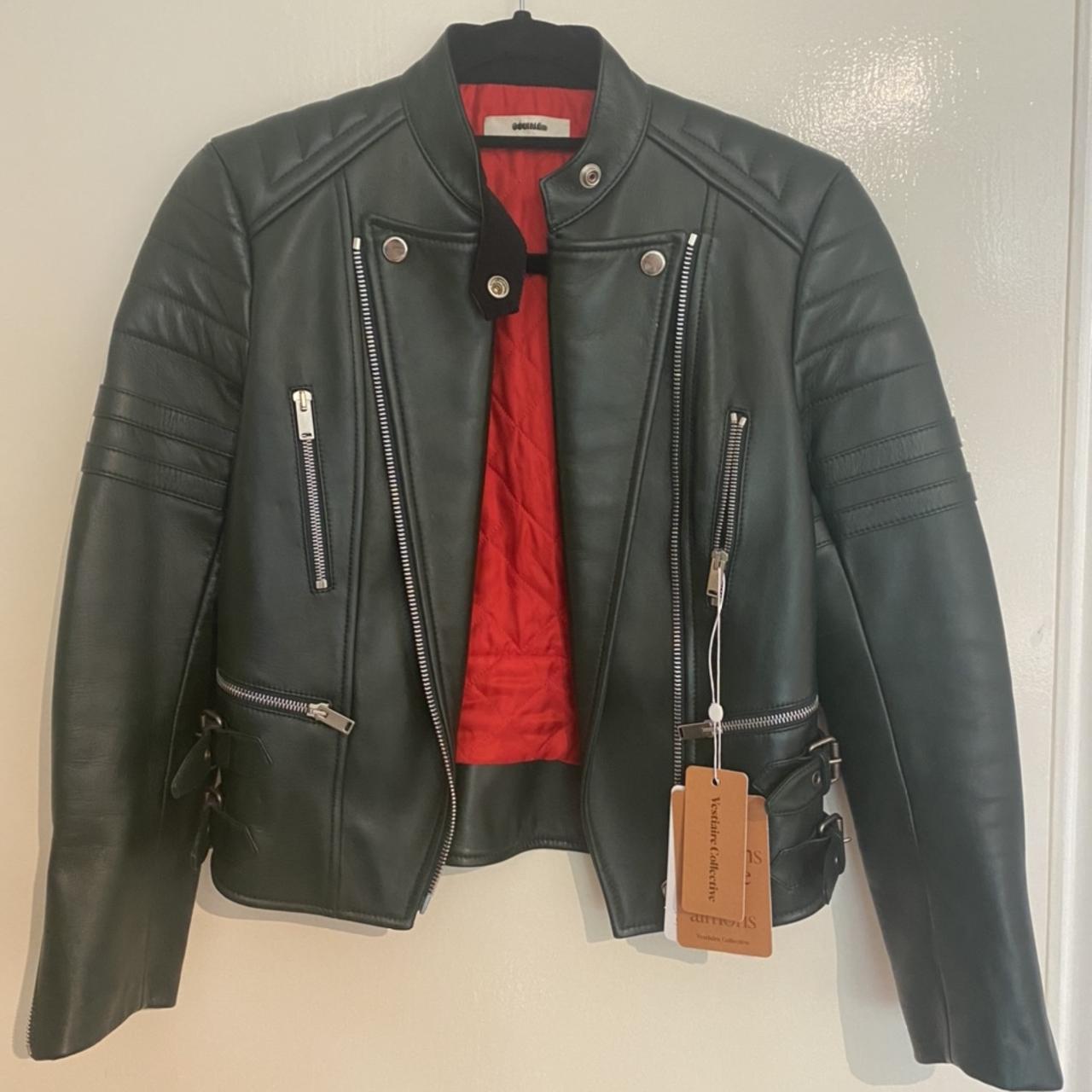 Celine bottle green leather jacket Bought from... - Depop