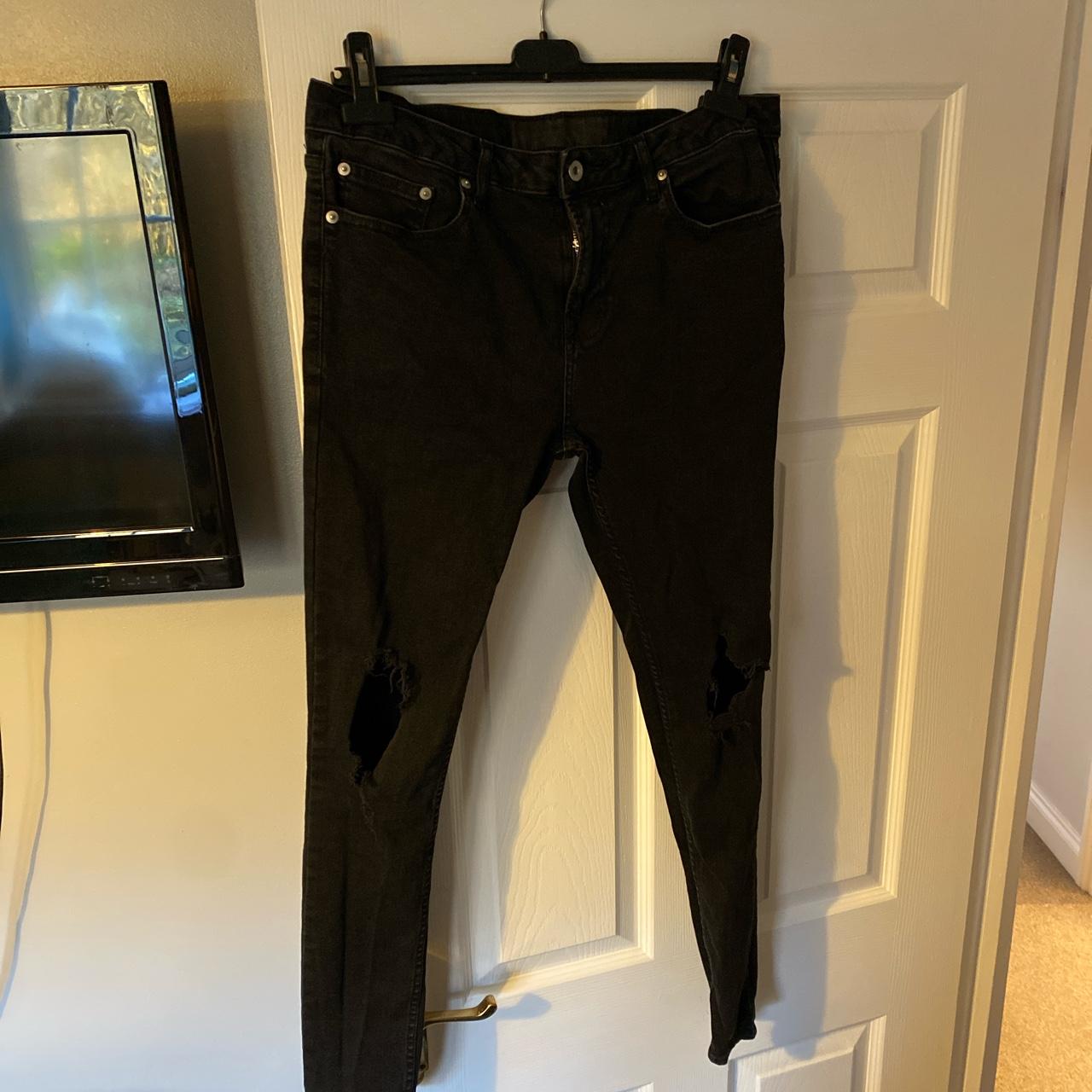 Top man black knee rip jeans W:34 L:32 - Depop