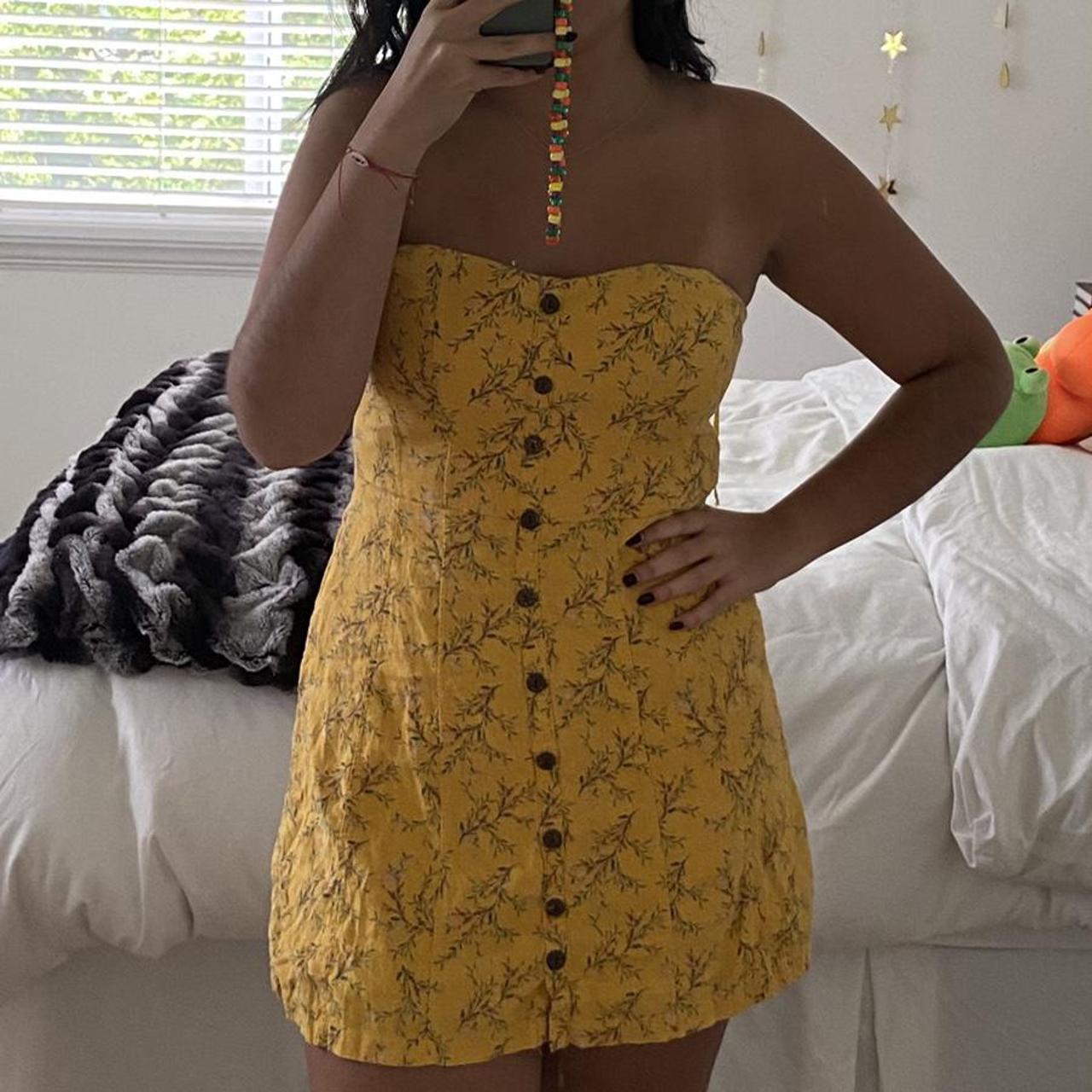 Kimchi Blue Yellow Floral Button Down Summer Dress... - Depop