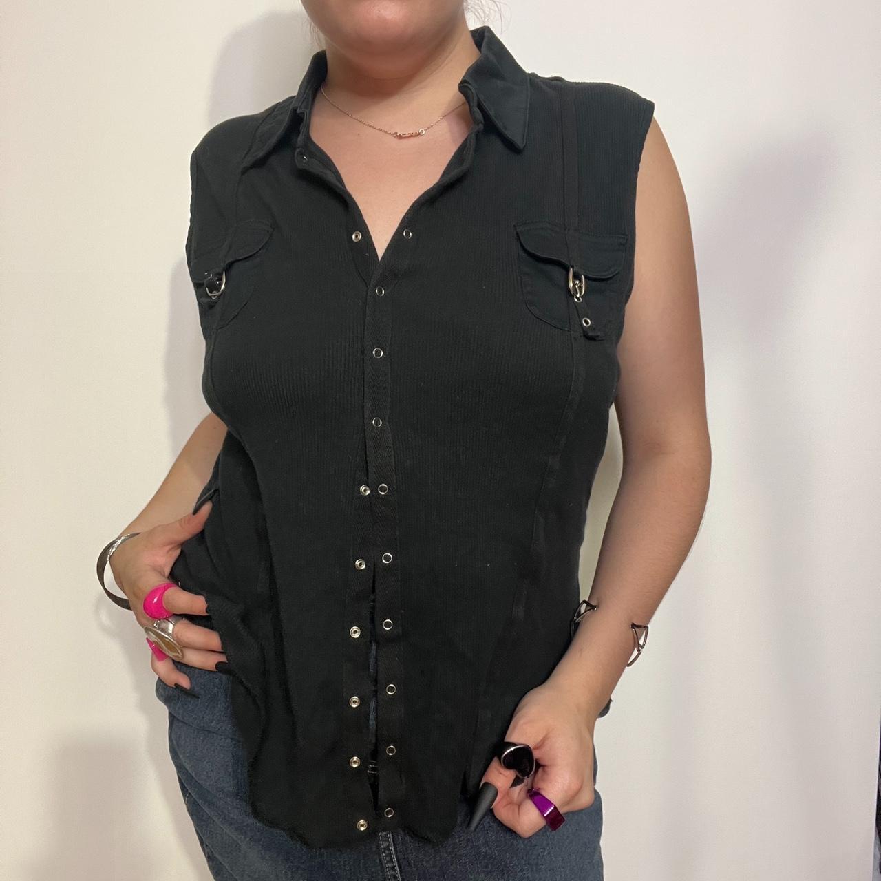 Edgy silver hardware biker button up tank By... - Depop