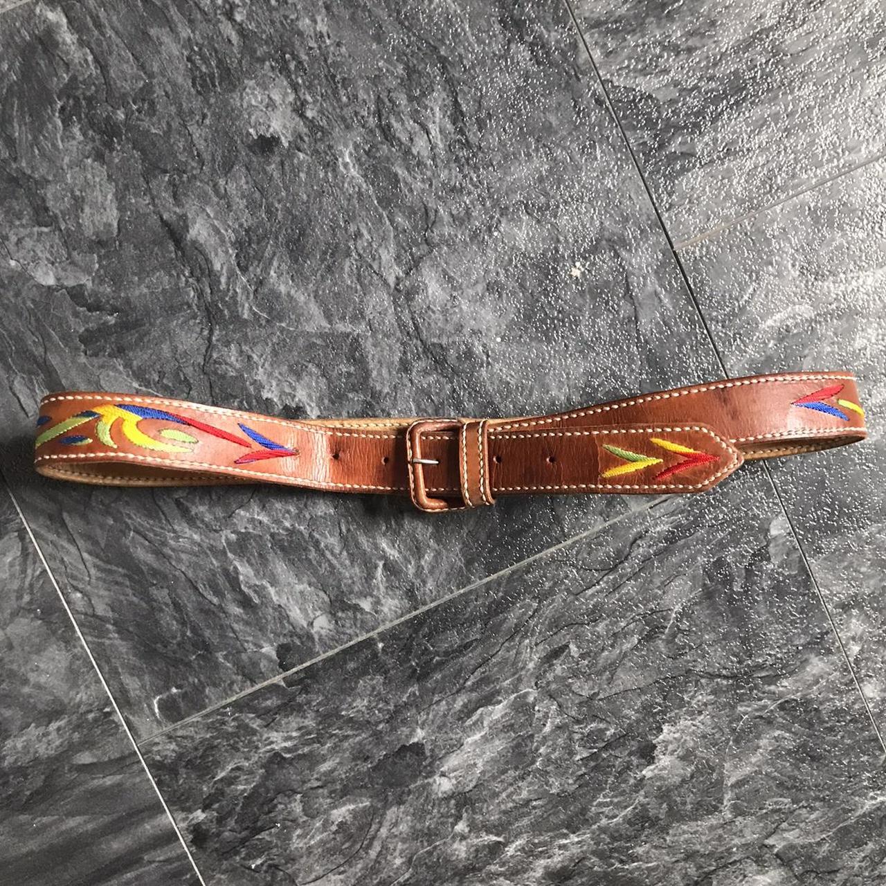 80s brown funky leather belt 🌈 Rainbow abstract... - Depop