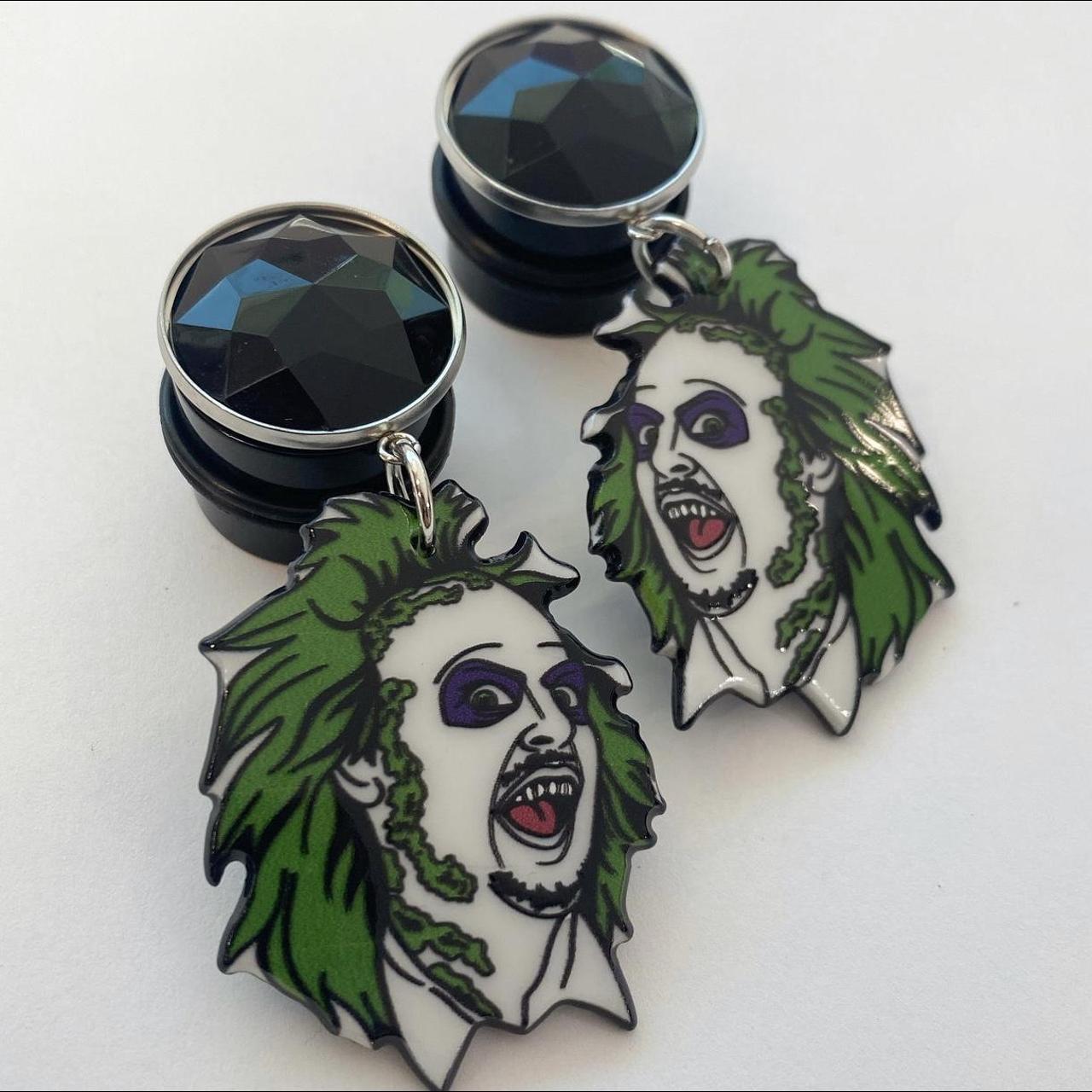 Beetlejuice Dangle Earrings Plugs Gauges Black... - Depop
