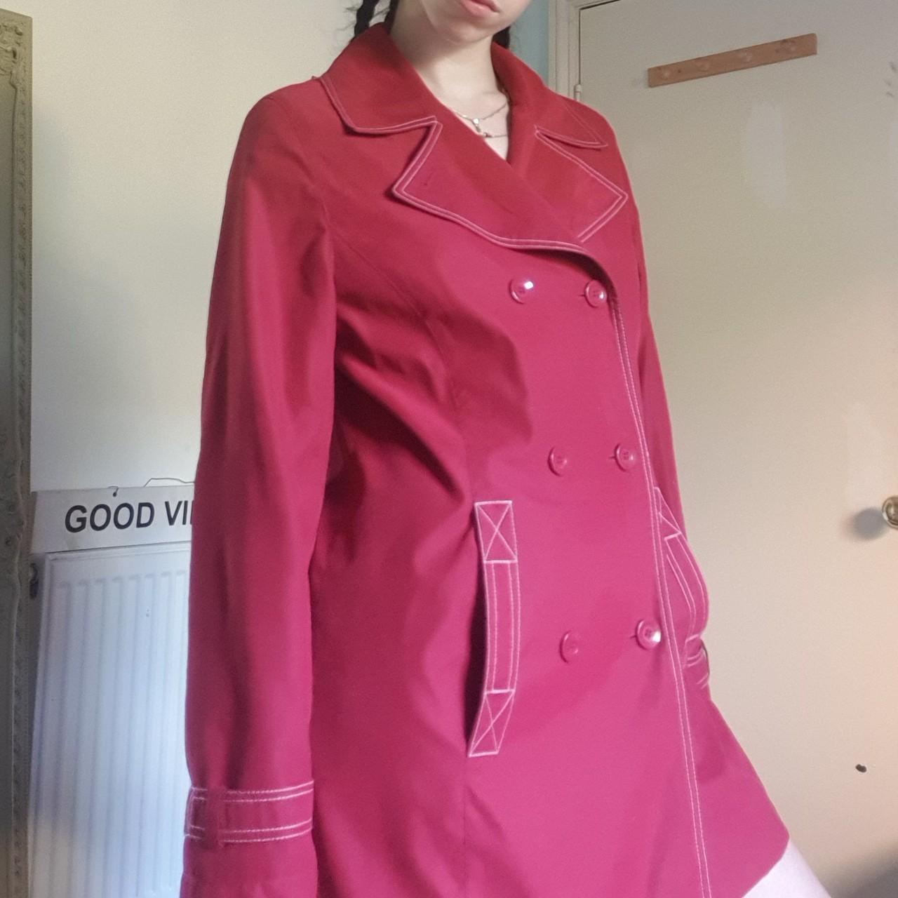 Soft suedey material medium length red coat Vintage... - Depop