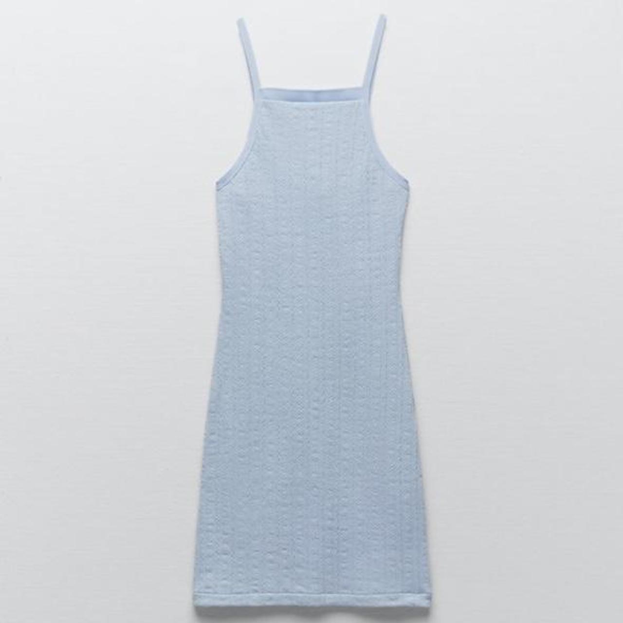 light blue zara mini knit dress cute for winter... - Depop