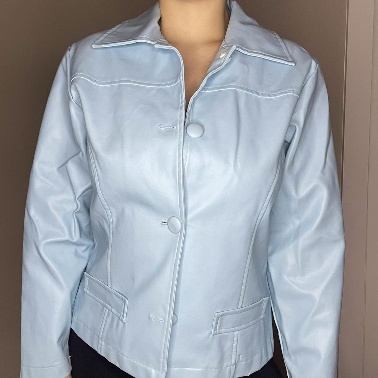 blue vinyl jacket by V.C.C.A. Good condition, size... - Depop