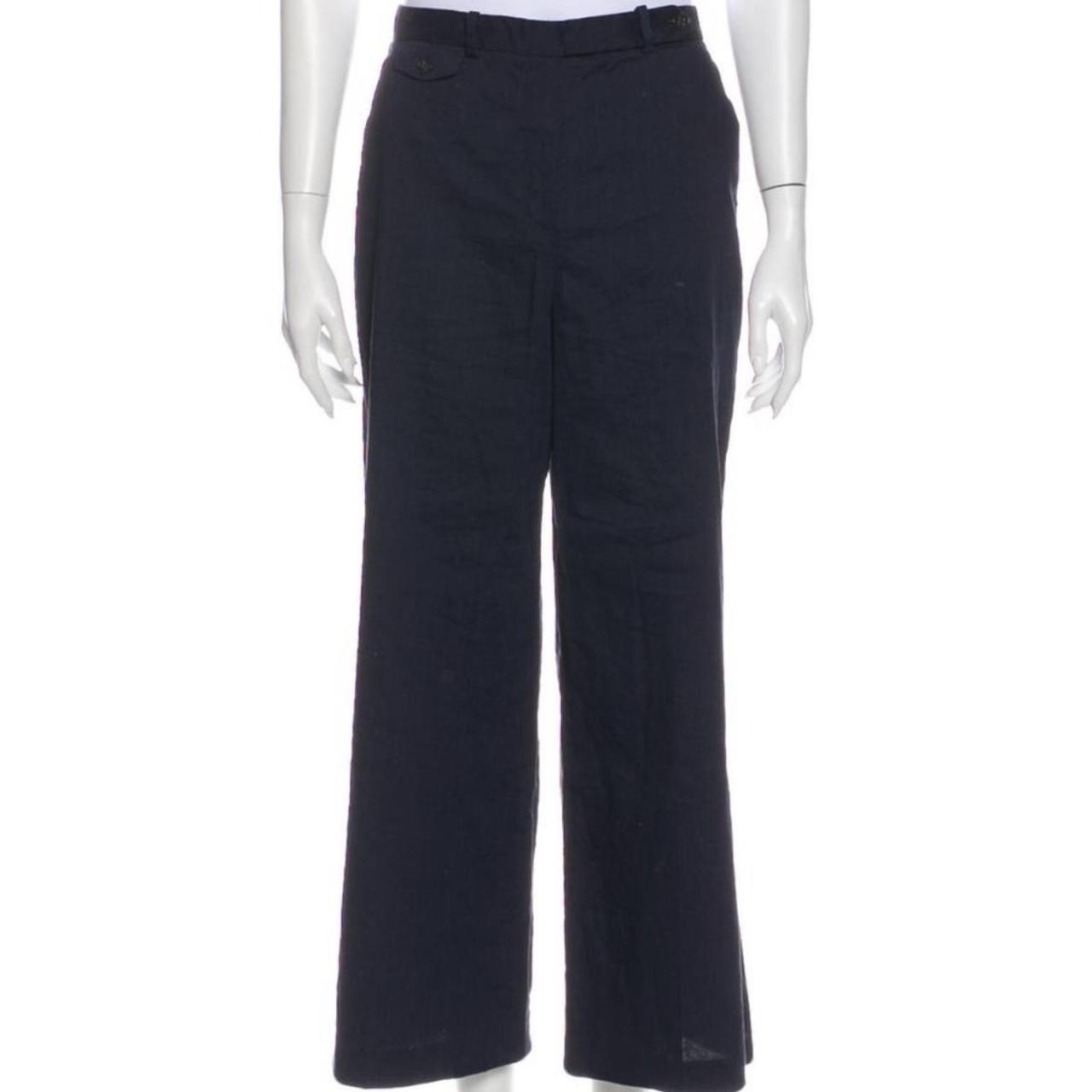 Theory Navy Linen Trousers Pants Size 4 US Depop