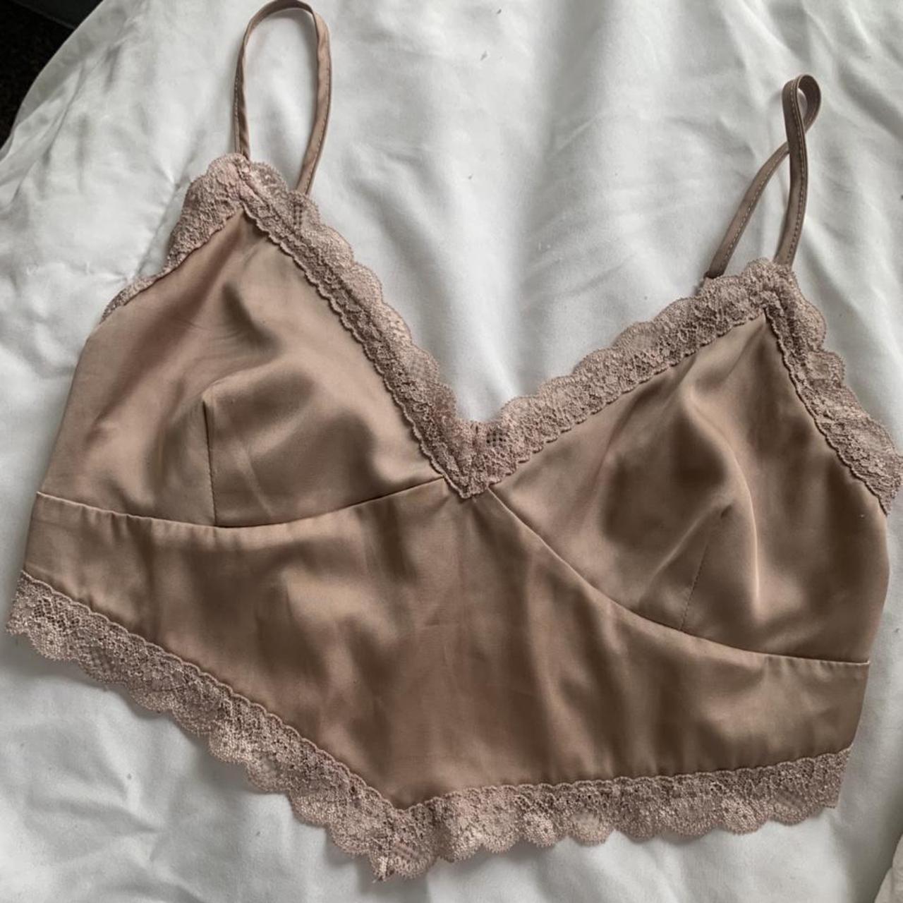 Pink lace trim satin tank top Size XS this top is... - Depop
