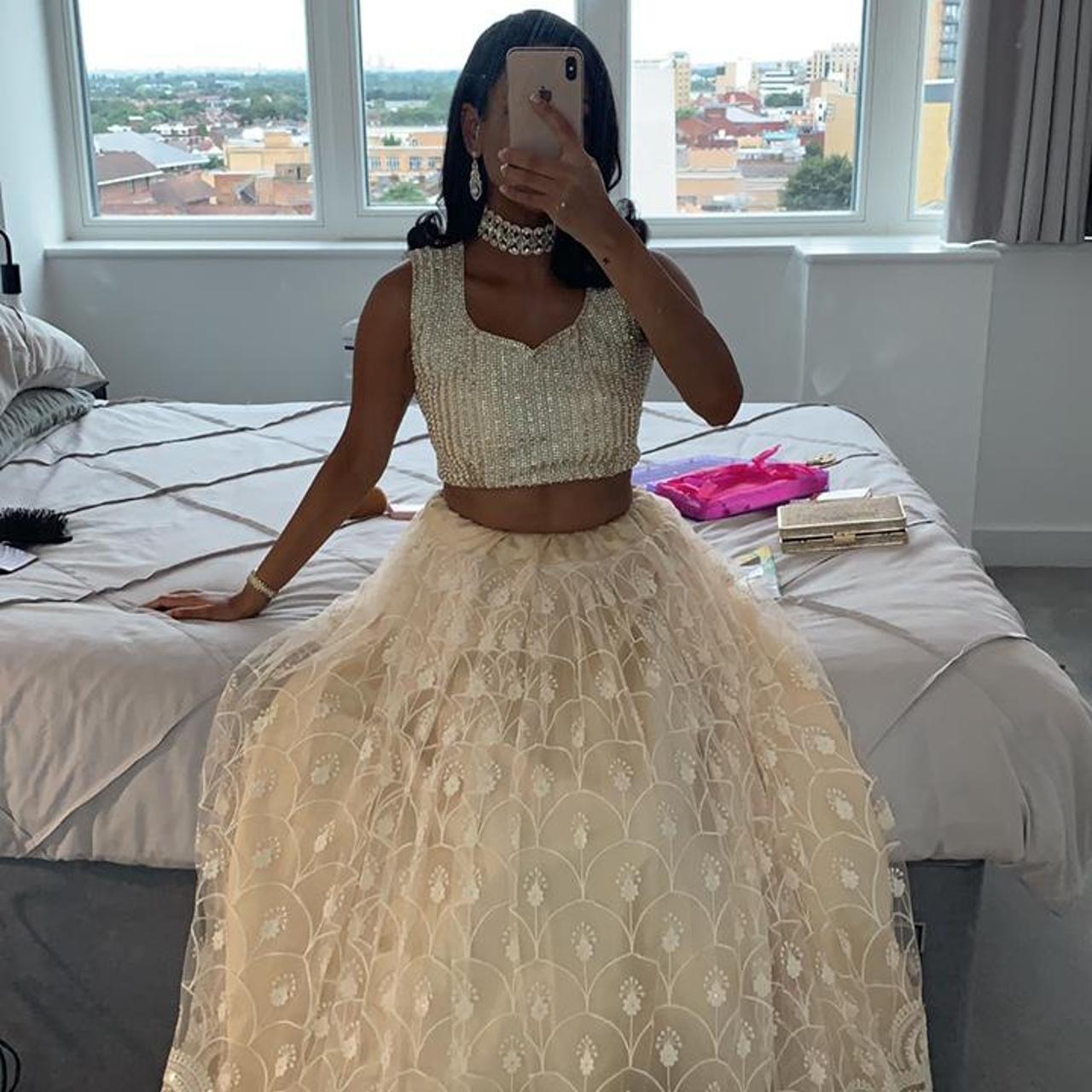 Elegant cream Pearl/thread work lengha 😍 worn once!... - Depop