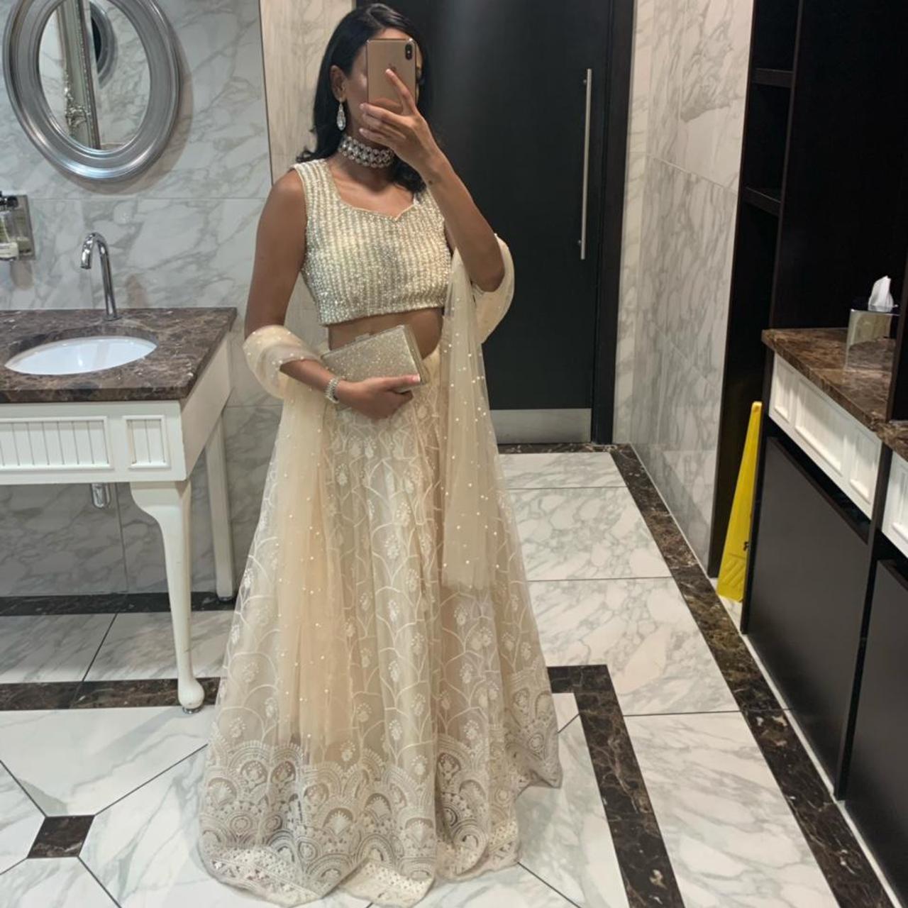 Elegant cream Pearl/thread work lengha 😍 worn once!... - Depop