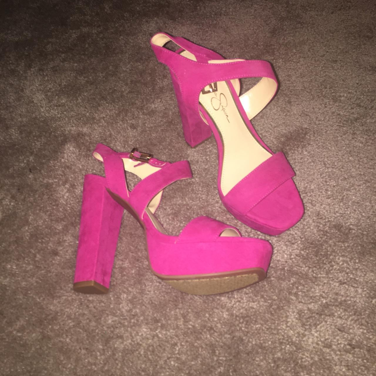 Hot pink Jessica Simpson platform pumps with ankle... - Depop