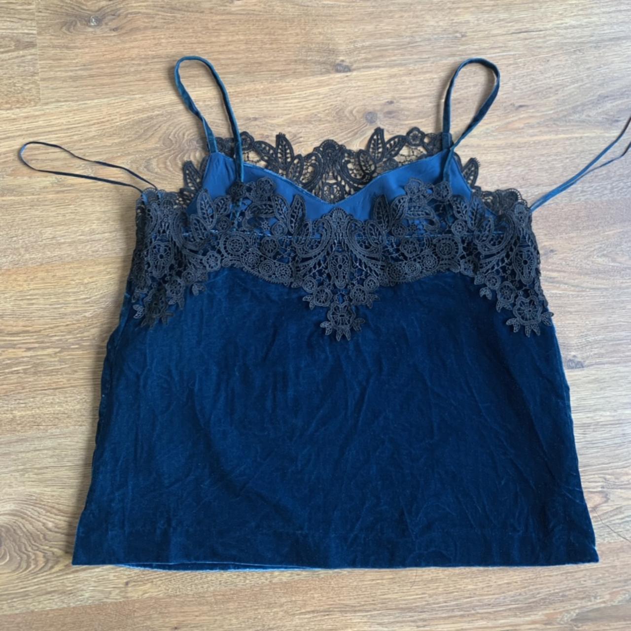 🌌 MONSOON • VELOUR CAMI • NAVY/BLACK LACE 🌌 BRAND... - Depop
