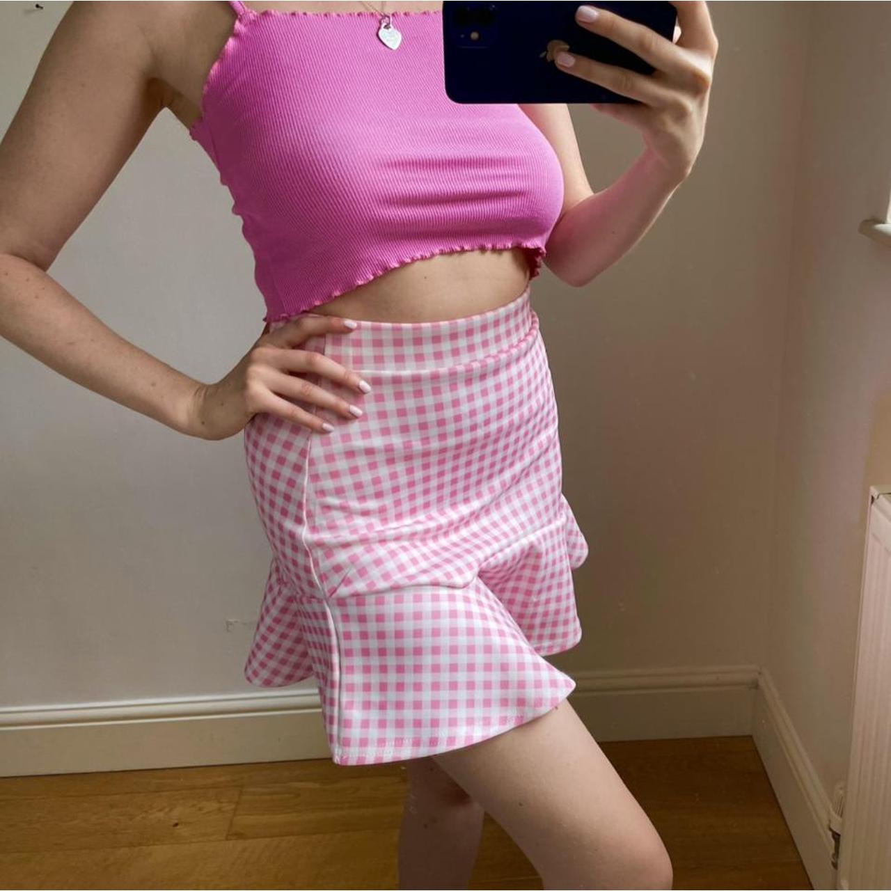 Pretty pink checkered skirt from Pretty Little Thing... - Depop