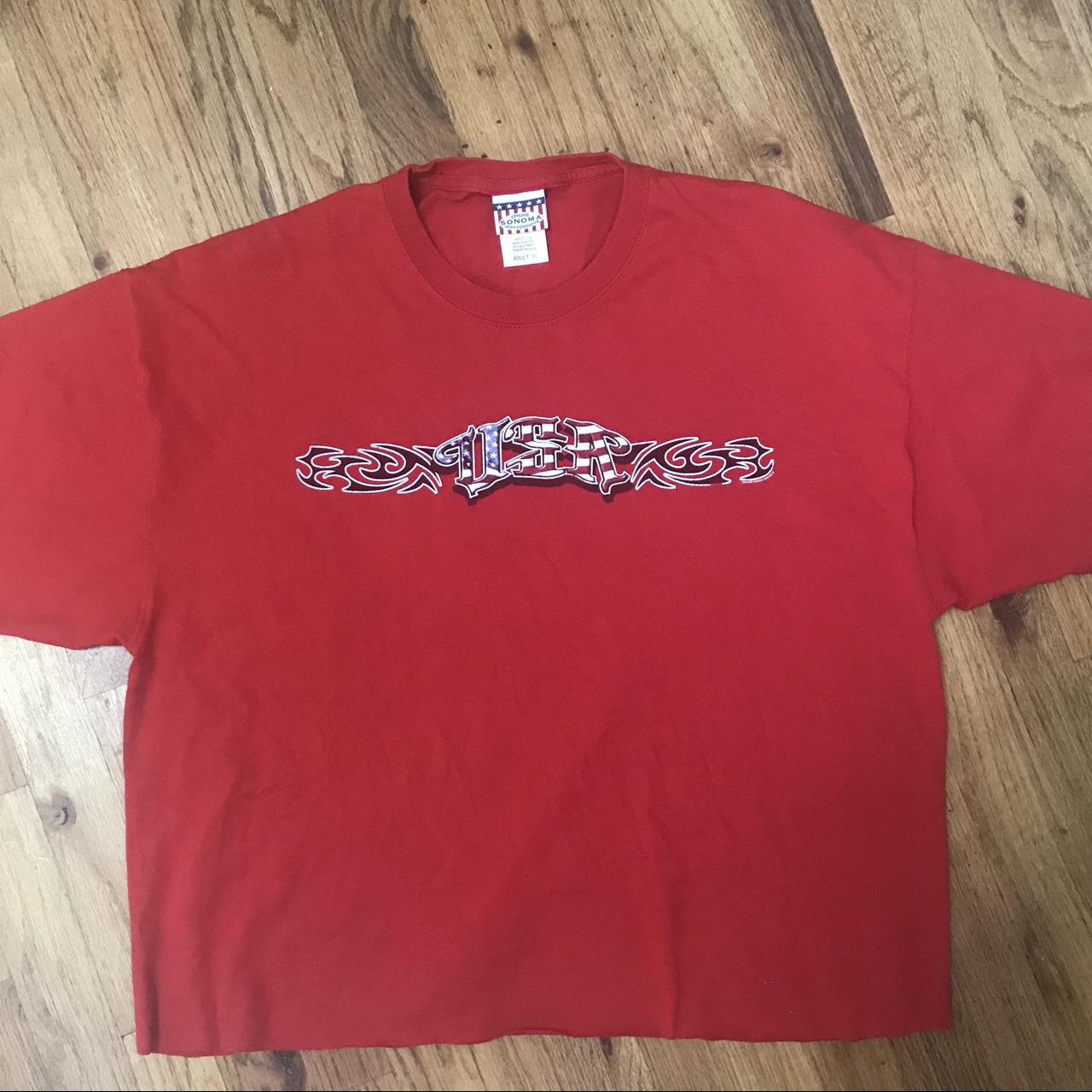 Y2k tribal graphic print USA red oversized t shirt... - Depop