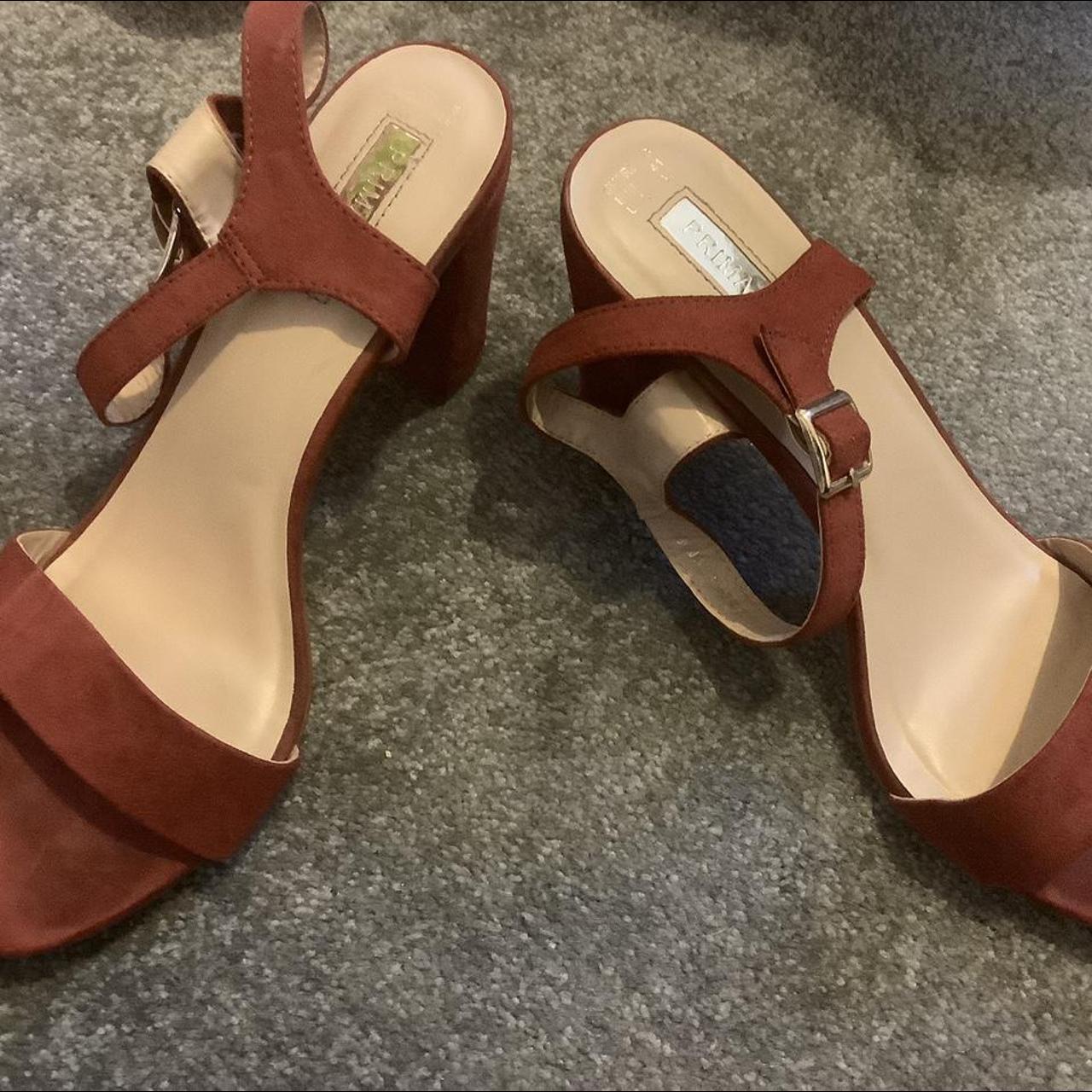 Primark Tan suede block heeled sandals size 8 - Depop