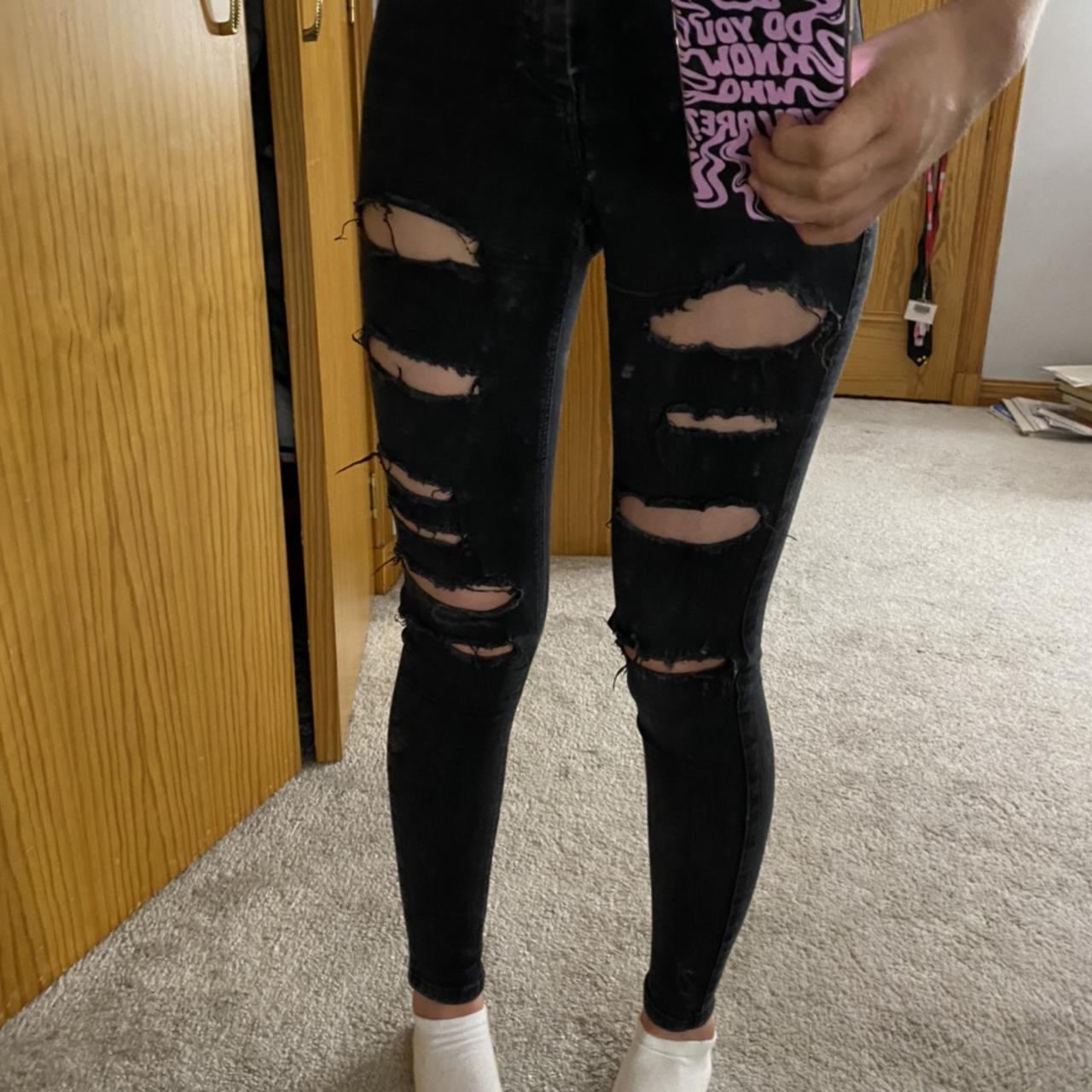 Topshop Joni ripped jeans in black X Wore quite a... - Depop