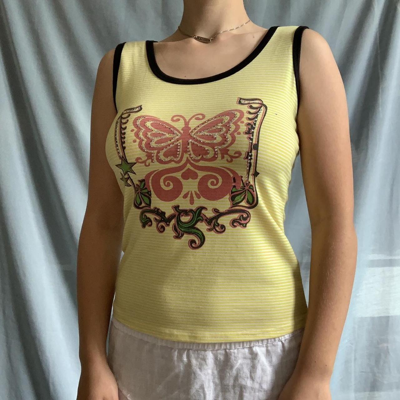 y2k vintage yellow and black butterfly graphic... - Depop