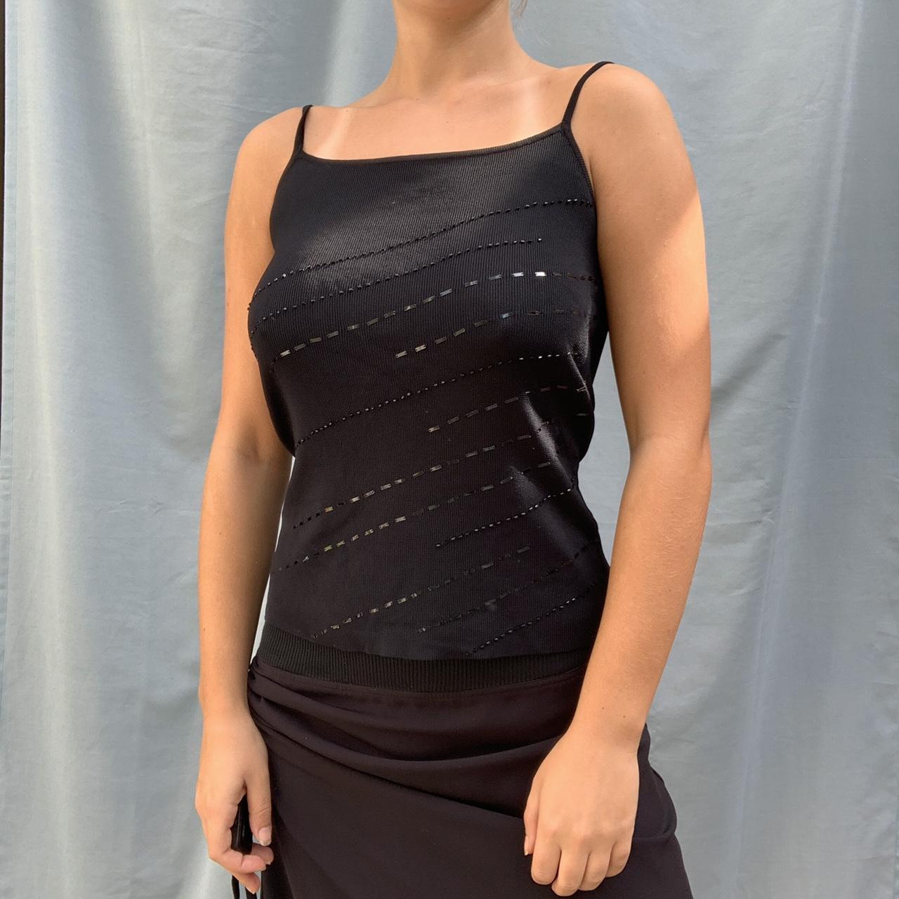 y2k vintage black thick material square neckline... - Depop